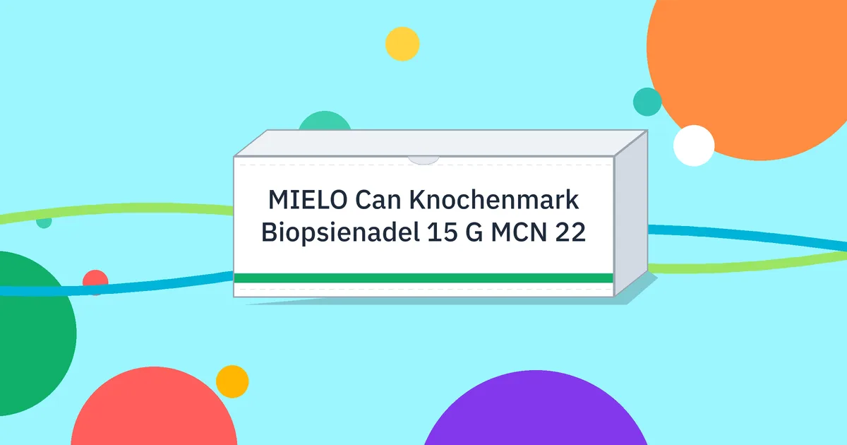 Symbolbild: Packung mit der Aufschrift MIELO Can Knochenmark Biopsienadel 15 G MCN 22 (PZN 00298198) – Verfügbarkeit und Bezug in Apotheken in Frankfurt am Main