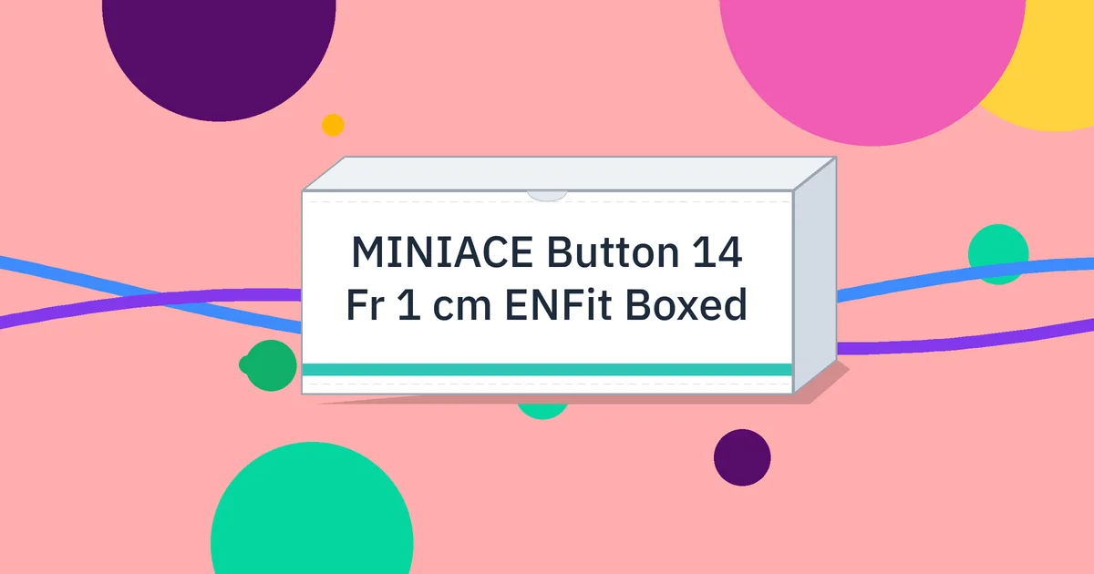 Symbolbild: Packung mit der Aufschrift MINIACE Button 14 Fr 1 cm ENFit Boxed (PZN 16953914) – Verfügbarkeit und Bezug in Apotheken in Frankfurt am Main