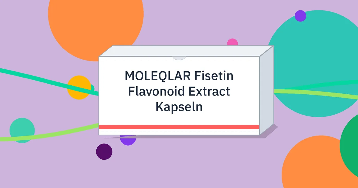 Symbolbild: Packung mit der Aufschrift MOLEQLAR Fisetin Flavonoid Extract Kapseln (PZN 19790789) – Verfügbarkeit und Bezug in Apotheken in Frankfurt am Main