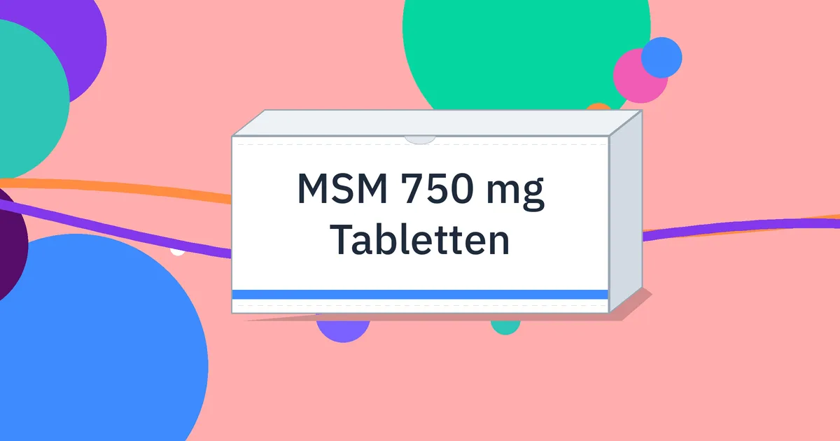 Symbolbild: Packung mit der Aufschrift MSM 750 mg Tabletten (PZN 11072971) – Verfügbarkeit und Bezug in Apotheken in Frankfurt am Main