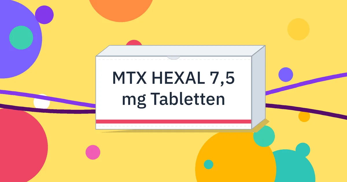 Symbolbild: Packung mit der Aufschrift MTX HEXAL 7,5 mg Tabletten (PZN 01315421) – Verfügbarkeit und Bezug in Apotheken in Frankfurt am Main