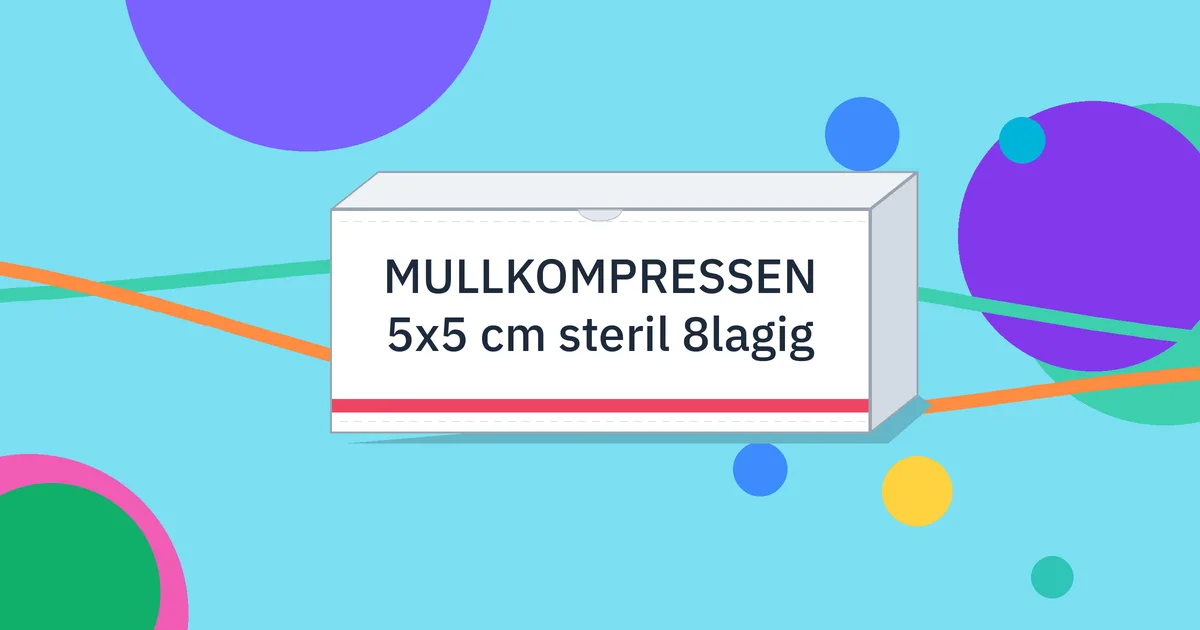 Symbolbild: Packung mit der Aufschrift MULLKOMPRESSEN 5x5 cm steril 8lagig (PZN 17563115) – Verfügbarkeit und Bezug in Apotheken in Frankfurt am Main