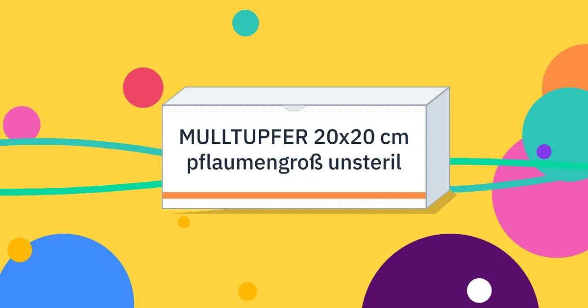 Symbolbild: Packung mit der Aufschrift MULLTUPFER 20x20 cm pflaumengroß unsteril (PZN 07118348) – Verfügbarkeit und Bezug in Apotheken in Frankfurt am Main