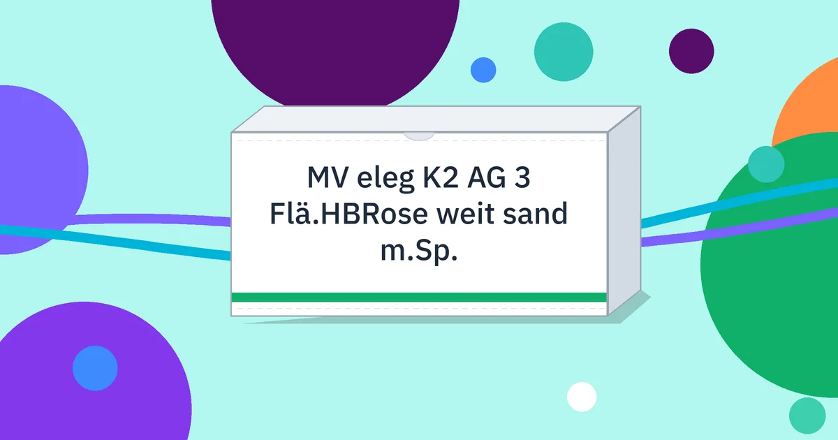 Symbolbild: Packung mit der Aufschrift MV eleg K2 AG 3 Flä.HBRose weit sand m.Sp. (PZN 18929707) – Verfügbarkeit und Bezug in Apotheken in Frankfurt am Main