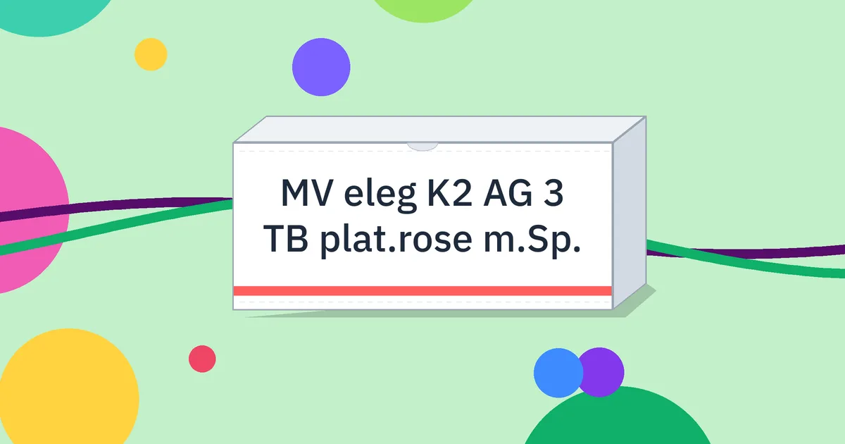 Symbolbild: Packung mit der Aufschrift MV eleg K2 AG 3 TB plat.rose m.Sp. (PZN 14698719) – Verfügbarkeit und Bezug in Apotheken in Frankfurt am Main