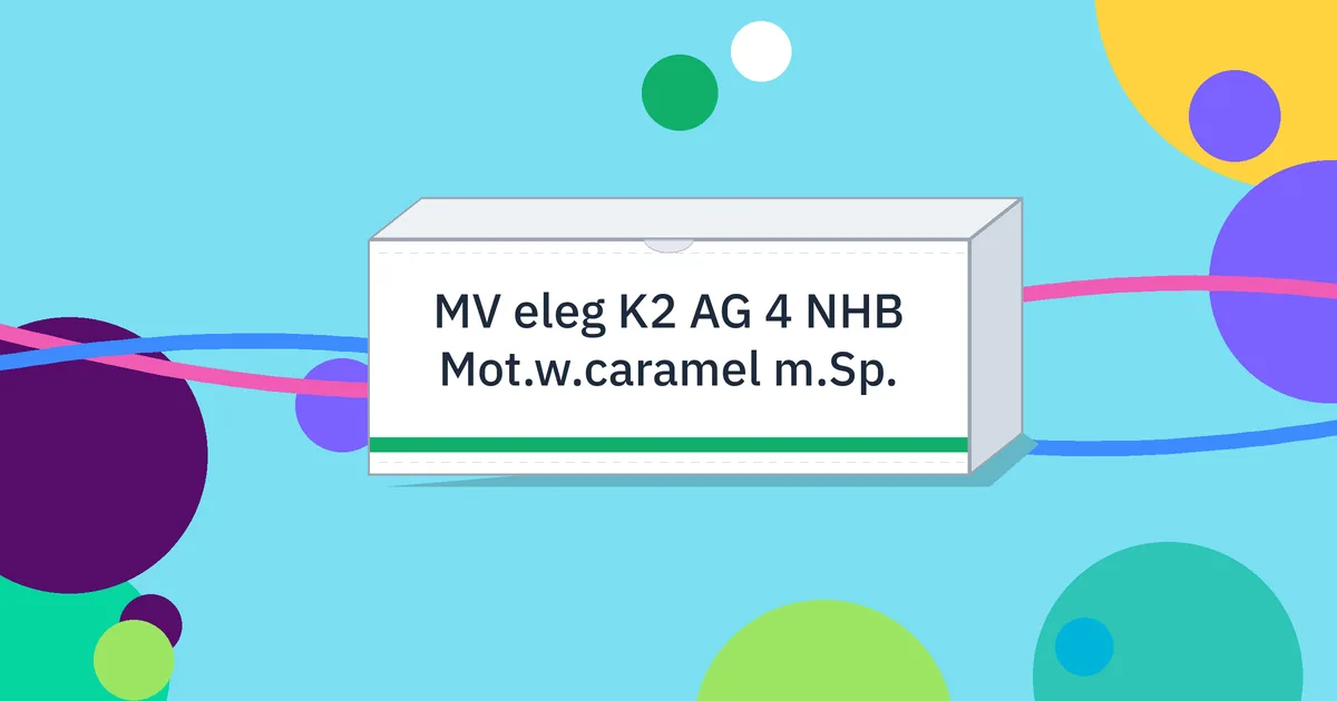 Symbolbild: Packung mit der Aufschrift MV eleg K2 AG 4 NHB Mot.w.caramel m.Sp. (PZN 15727446) – Verfügbarkeit und Bezug in Apotheken in Frankfurt am Main