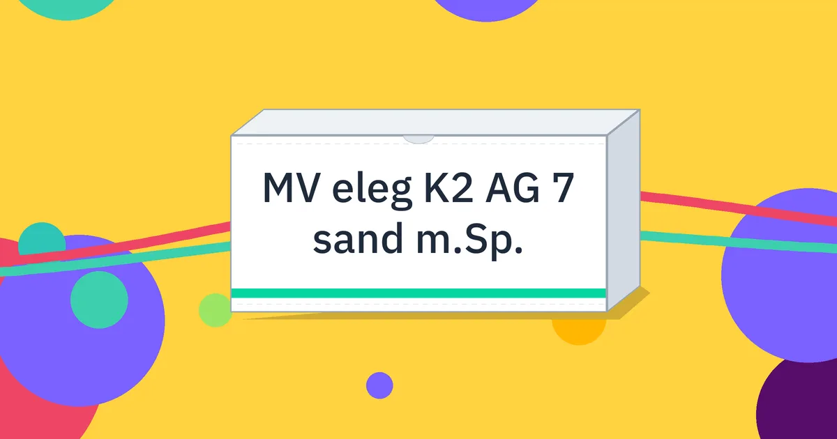 Symbolbild: Packung mit der Aufschrift MV eleg K2 AG 7 sand m.Sp. (PZN 18928406) – Verfügbarkeit und Bezug in Apotheken in Frankfurt am Main
