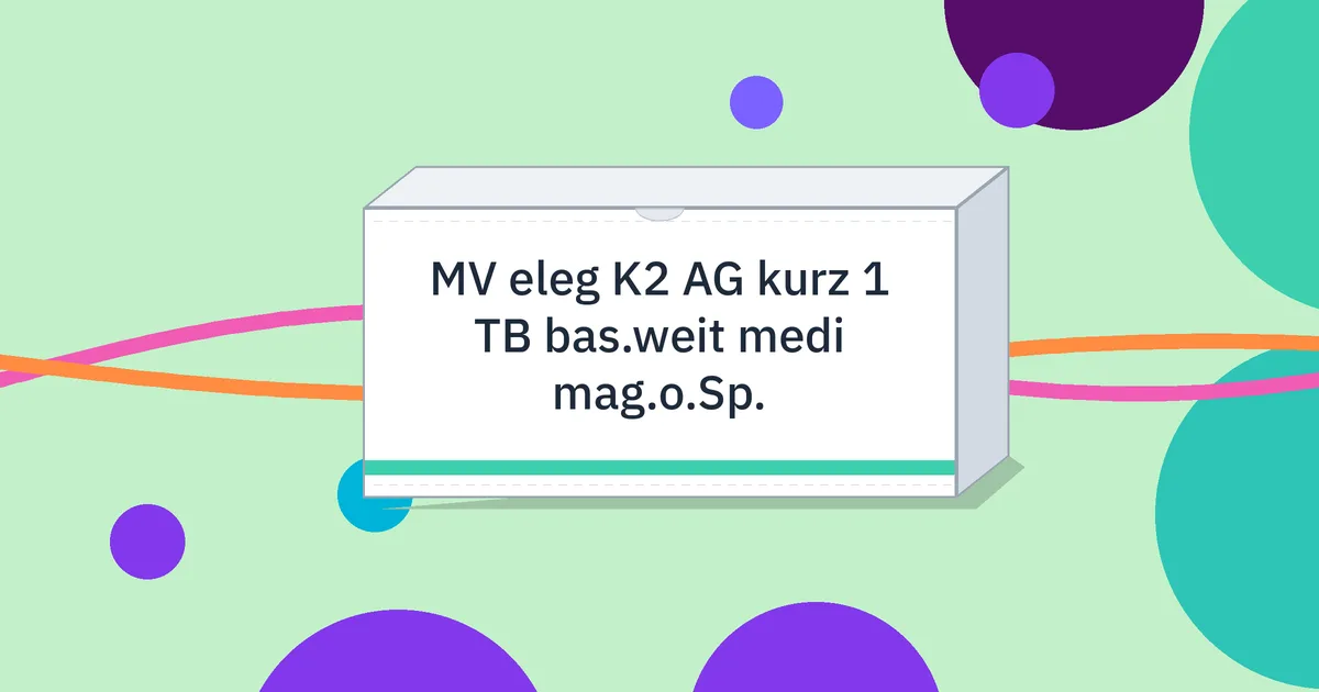 Symbolbild: Packung mit der Aufschrift MV eleg K2 AG kurz 1 TB bas.weit medi mag.o.Sp. (PZN 14638195) – Verfügbarkeit und Bezug in Apotheken in Frankfurt am Main