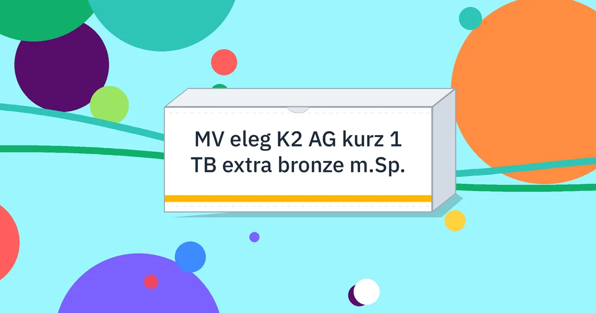 Symbolbild: Packung mit der Aufschrift MV eleg K2 AG kurz 1 TB extra bronze m.Sp. (PZN 14716274) – Verfügbarkeit und Bezug in Apotheken in Frankfurt am Main