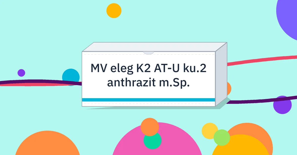 Symbolbild: Packung mit der Aufschrift MV eleg K2 AT-U ku.2 anthrazit m.Sp. (PZN 00643608) – Verfügbarkeit und Bezug in Apotheken in Frankfurt am Main