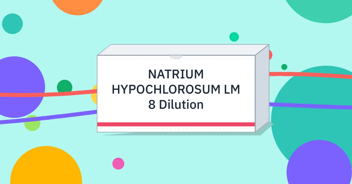 Symbolbild: Packung mit der Aufschrift NATRIUM HYPOCHLOROSUM LM 8 Dilution (PZN 12962916) – Verfügbarkeit und Bezug in Apotheken in Frankfurt am Main