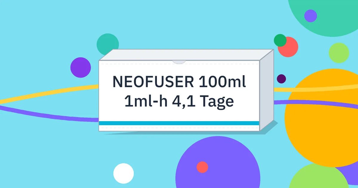 Symbolbild: Packung mit der Aufschrift NEOFUSER 100ml 1ml-h 4,1 Tage (PZN 16512162) – Verfügbarkeit und Bezug in Apotheken in Frankfurt am Main