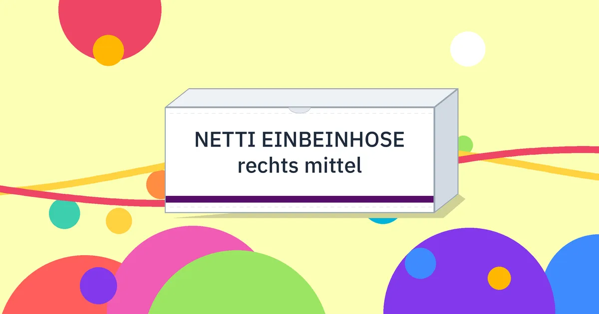 Symbolbild: Packung mit der Aufschrift NETTI EINBEINHOSE rechts mittel (PZN 04888459) – Verfügbarkeit und Bezug in Apotheken in Frankfurt am Main