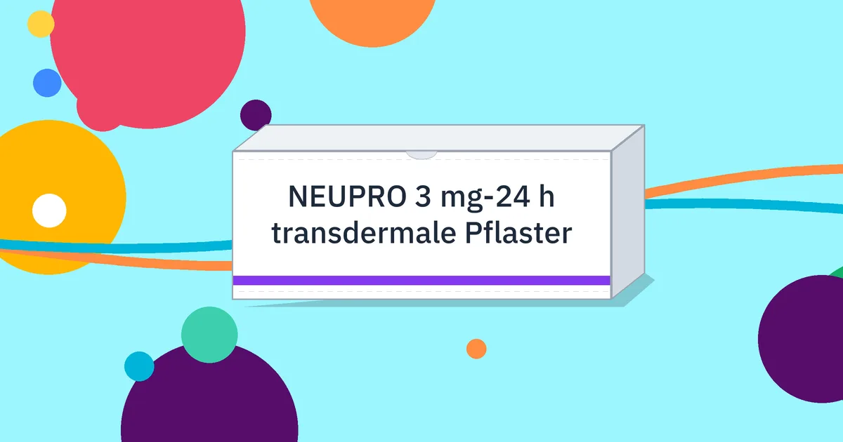 Symbolbild: Packung mit der Aufschrift NEUPRO 3 mg-24 h transdermale Pflaster (PZN 09721014) – Verfügbarkeit und Bezug in Apotheken in Frankfurt am Main
