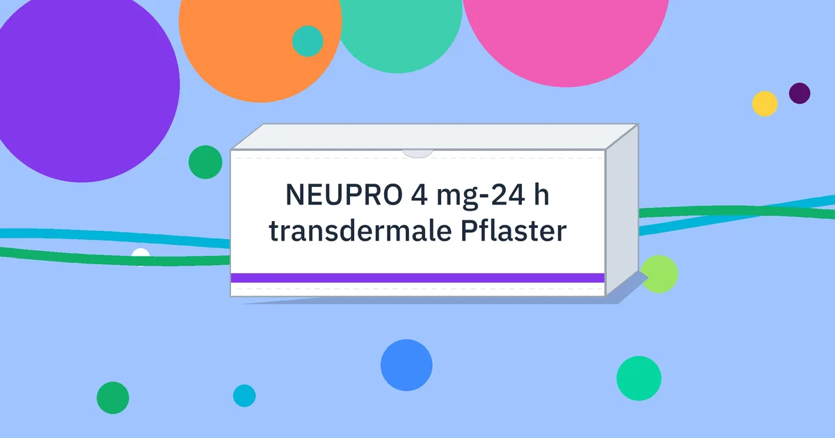 Symbolbild: Packung mit der Aufschrift NEUPRO 4 mg-24 h transdermale Pflaster (PZN 10095013) – Verfügbarkeit und Bezug in Apotheken in Frankfurt am Main
