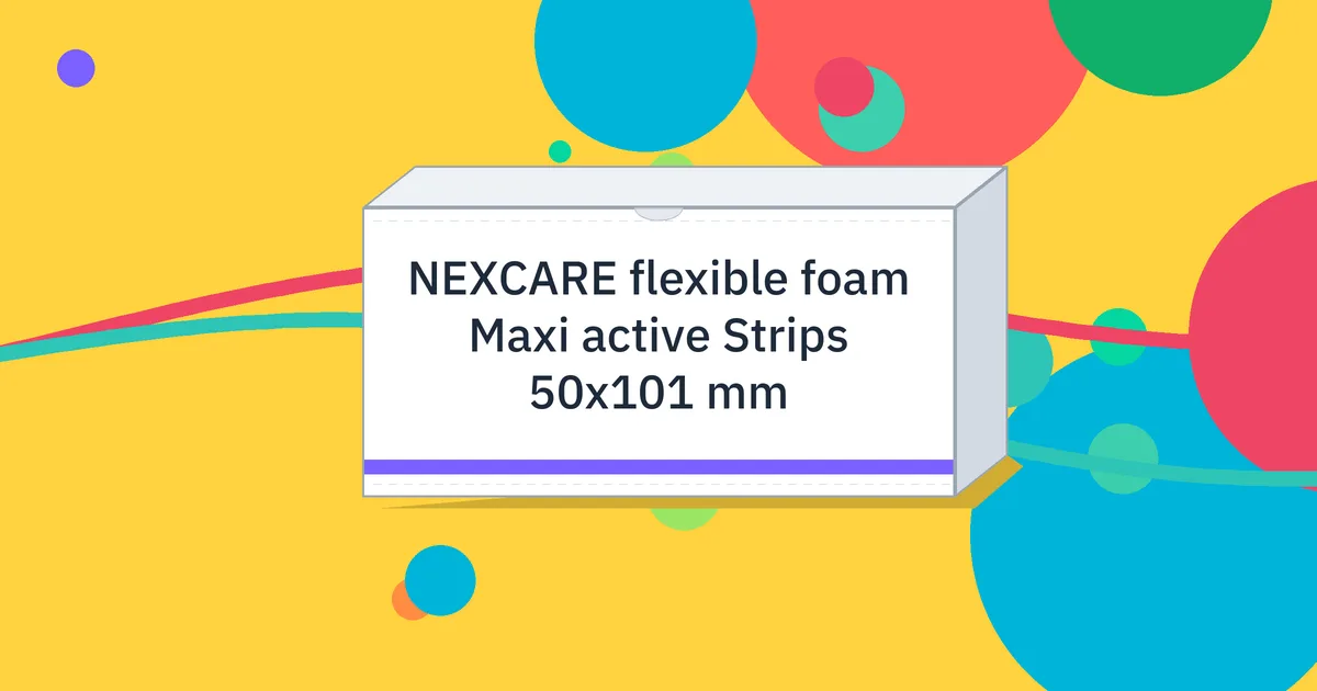 Symbolbild: Packung mit der Aufschrift NEXCARE flexible foam Maxi active Strips 50x101 mm (PZN 16789946) – Verfügbarkeit und Bezug in Apotheken in Frankfurt am Main