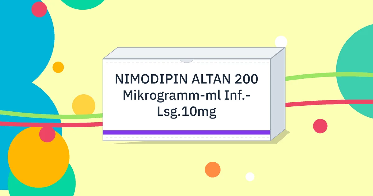 Symbolbild: Packung mit der Aufschrift NIMODIPIN ALTAN 200 Mikrogramm-ml Inf.-Lsg.10mg (PZN 18337579) – Verfügbarkeit und Bezug in Apotheken in Frankfurt am Main