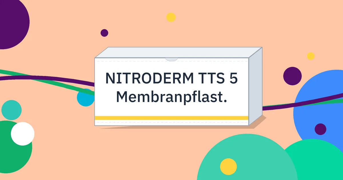 Symbolbild: Packung mit der Aufschrift NITRODERM TTS 5 Membranpflast. (PZN 07635859) – Verfügbarkeit und Bezug in Apotheken in Frankfurt am Main