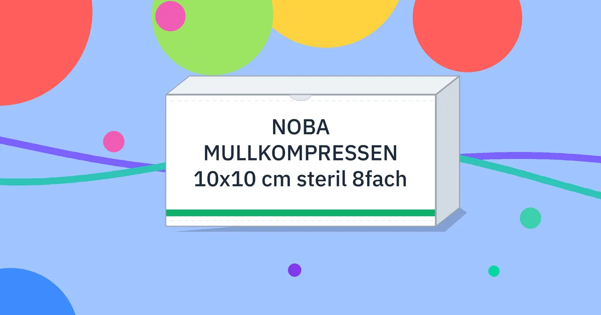 Symbolbild: Packung mit der Aufschrift NOBA MULLKOMPRESSEN 10x10 cm steril 8fach (PZN 05527031) – Verfügbarkeit und Bezug in Apotheken in Frankfurt am Main