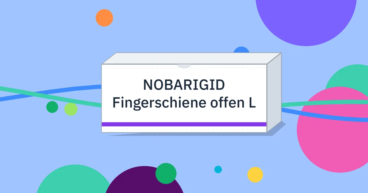 Symbolbild: Packung mit der Aufschrift NOBARIGID Fingerschiene offen L (PZN 06845514) – Verfügbarkeit und Bezug in Apotheken in Frankfurt am Main