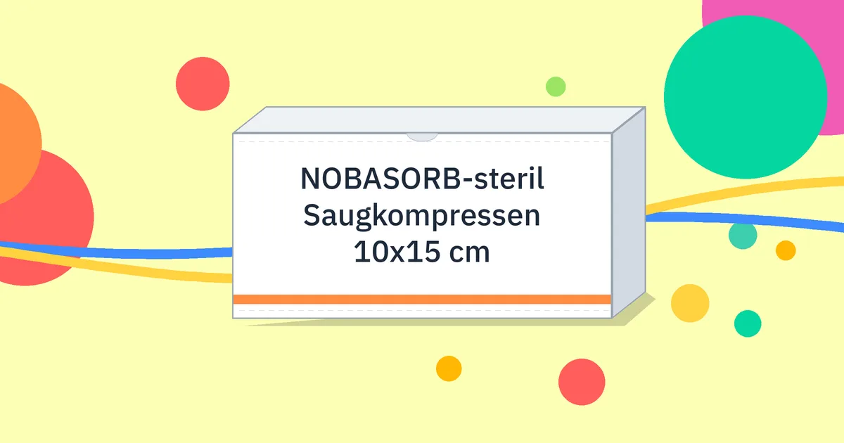 Symbolbild: Packung mit der Aufschrift NOBASORB-steril Saugkompressen 10x15 cm (PZN 11606036) – Verfügbarkeit und Bezug in Apotheken in Frankfurt am Main