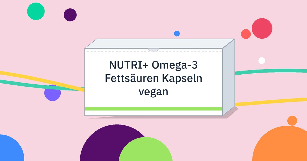 Symbolbild: Packung mit der Aufschrift NUTRI+ Omega-3 Fettsäuren Kapseln vegan (PZN 19667505) – Verfügbarkeit und Bezug in Apotheken in Frankfurt am Main