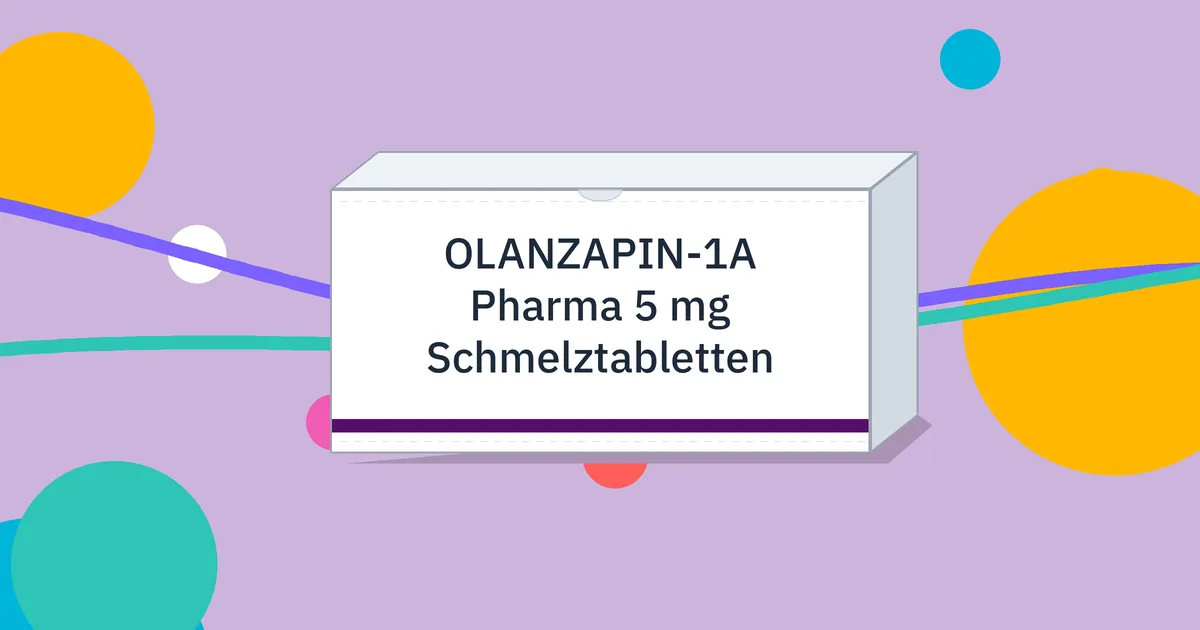 Symbolbild: Packung mit der Aufschrift OLANZAPIN-1A Pharma 5 mg Schmelztabletten (PZN 09122905) – Verfügbarkeit und Bezug in Apotheken in Frankfurt am Main