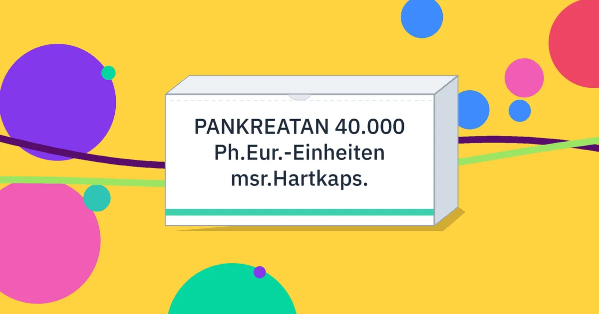 Symbolbild: Packung mit der Aufschrift PANKREATAN 40.000 Ph.Eur.-Einheiten msr.Hartkaps. (PZN 18676011) – Verfügbarkeit und Bezug in Apotheken in Frankfurt am Main