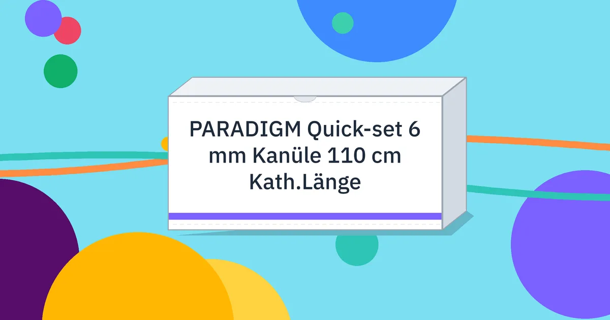Symbolbild: Packung mit der Aufschrift PARADIGM Quick-set 6 mm Kanüle 110 cm Kath.Länge (PZN 01347935) – Verfügbarkeit und Bezug in Apotheken in Frankfurt am Main