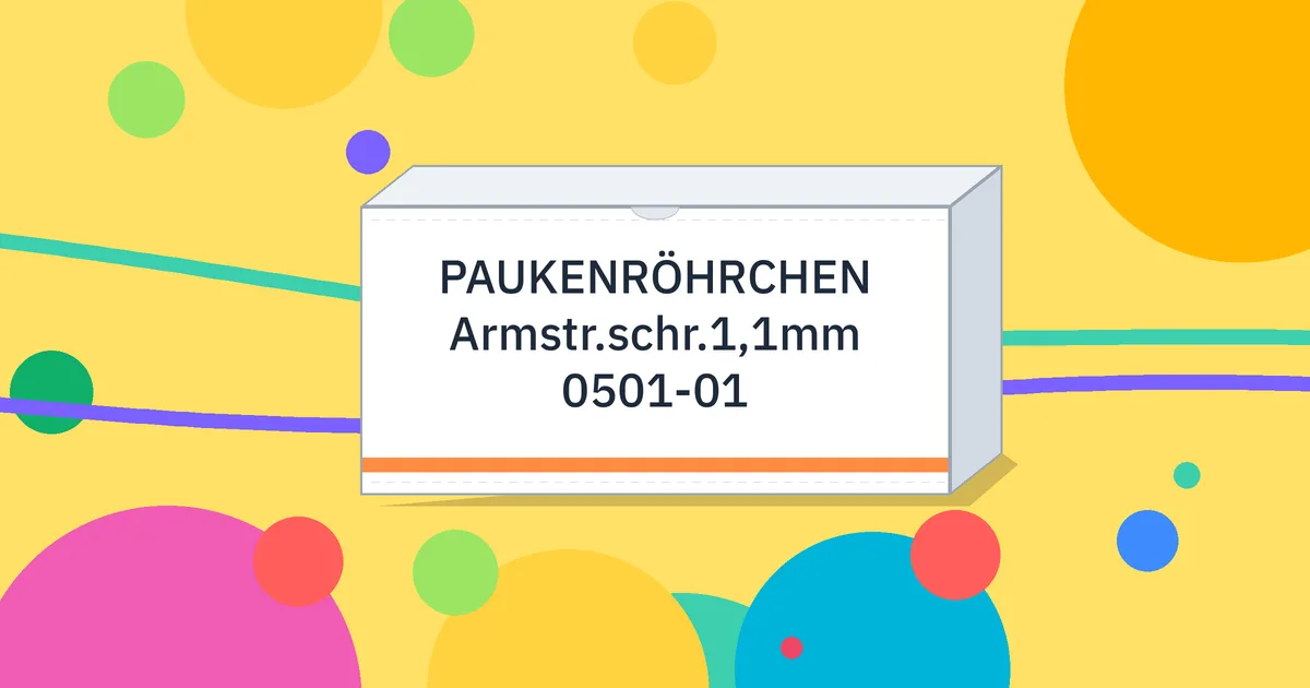 Symbolbild: Packung mit der Aufschrift PAUKENRÖHRCHEN Armstr.schr.1,1mm 0501-01 (PZN 00184566) – Verfügbarkeit und Bezug in Apotheken in Frankfurt am Main