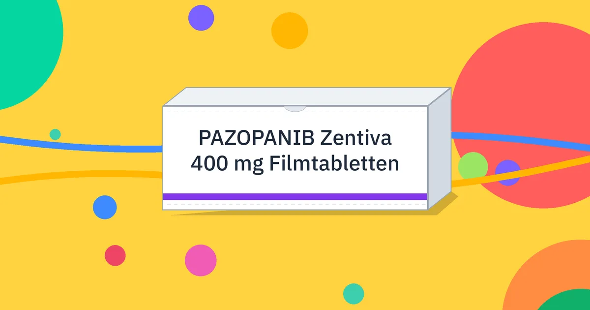Symbolbild: Packung mit der Aufschrift PAZOPANIB Zentiva 400 mg Filmtabletten (PZN 19362562) – Verfügbarkeit und Bezug in Apotheken in Frankfurt am Main