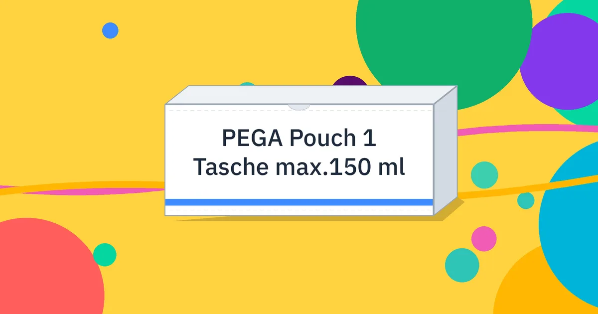 Symbolbild: Packung mit der Aufschrift PEGA Pouch 1 Tasche max.150 ml (PZN 01913317) – Verfügbarkeit und Bezug in Apotheken in Frankfurt am Main