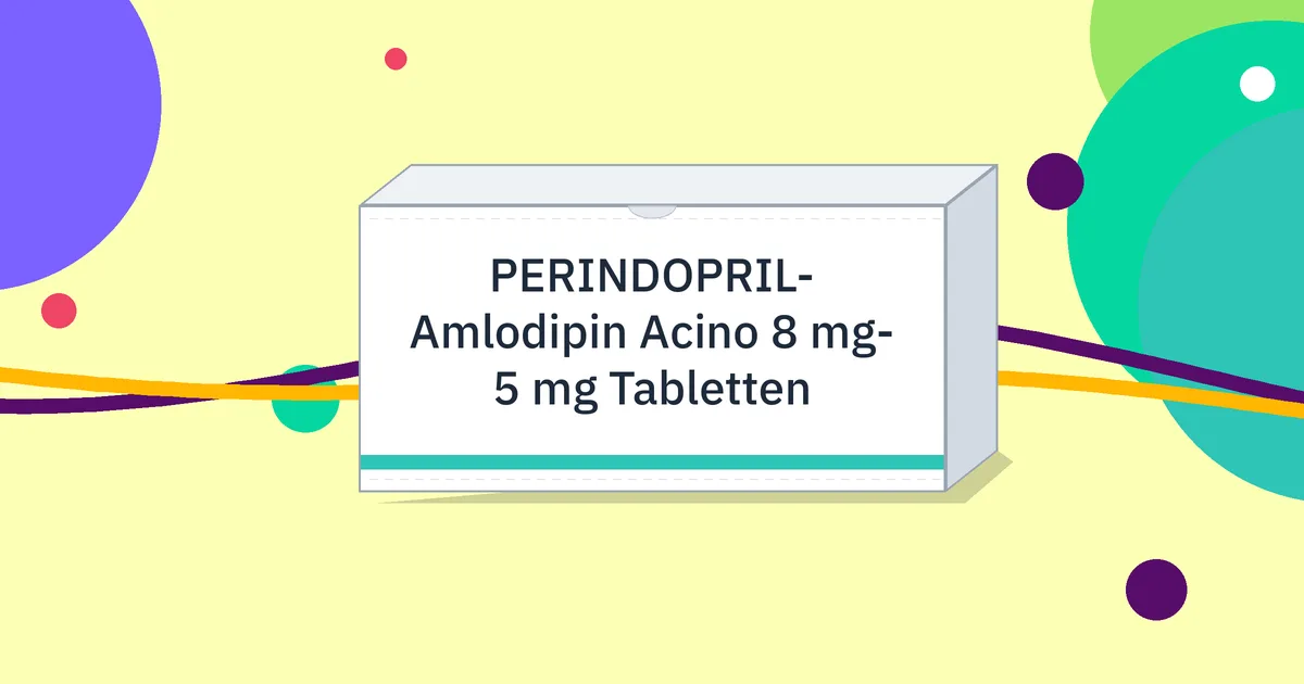 Symbolbild: Packung mit der Aufschrift PERINDOPRIL-Amlodipin Acino 8 mg-5 mg Tabletten (PZN 17505483) – Verfügbarkeit und Bezug in Apotheken in Frankfurt am Main