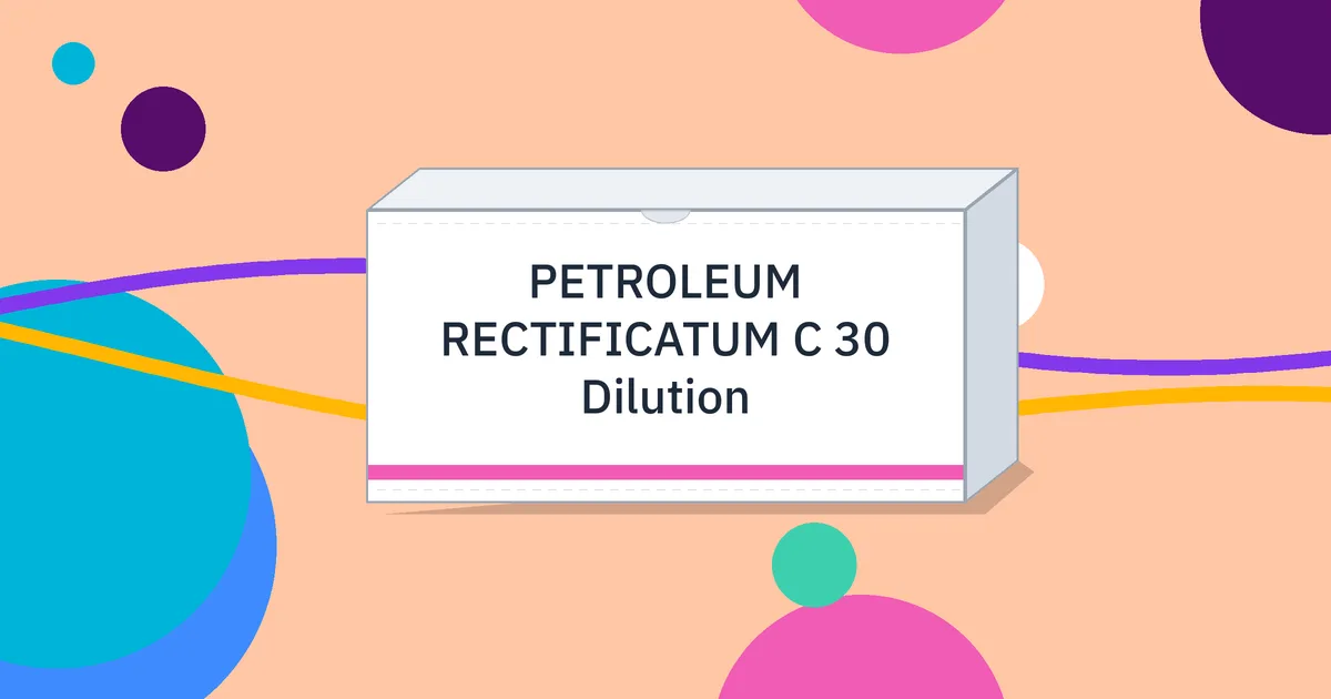 Symbolbild: Packung mit der Aufschrift PETROLEUM RECTIFICATUM C 30 Dilution (PZN 07176860) – Verfügbarkeit und Bezug in Apotheken in Frankfurt am Main
