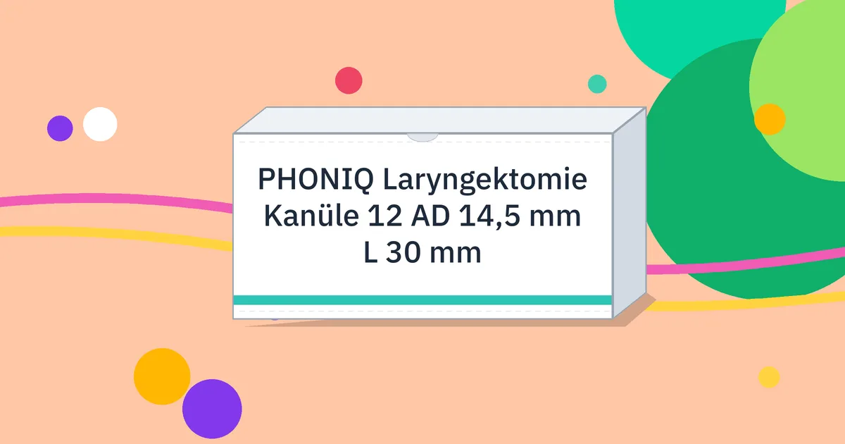 Symbolbild: Packung mit der Aufschrift PHONIQ Laryngektomie Kanüle 12 AD 14,5 mm L 30 mm (PZN 17381785) – Verfügbarkeit und Bezug in Apotheken in Frankfurt am Main