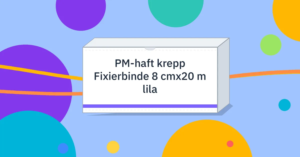 Symbolbild: Packung mit der Aufschrift PM-haft krepp Fixierbinde 8 cmx20 m lila (PZN 18846536) – Verfügbarkeit und Bezug in Apotheken in Frankfurt am Main