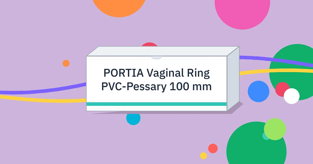 Symbolbild: Packung mit der Aufschrift PORTIA Vaginal Ring PVC-Pessary 100 mm (PZN 12743054) – Verfügbarkeit und Bezug in Apotheken in Frankfurt am Main