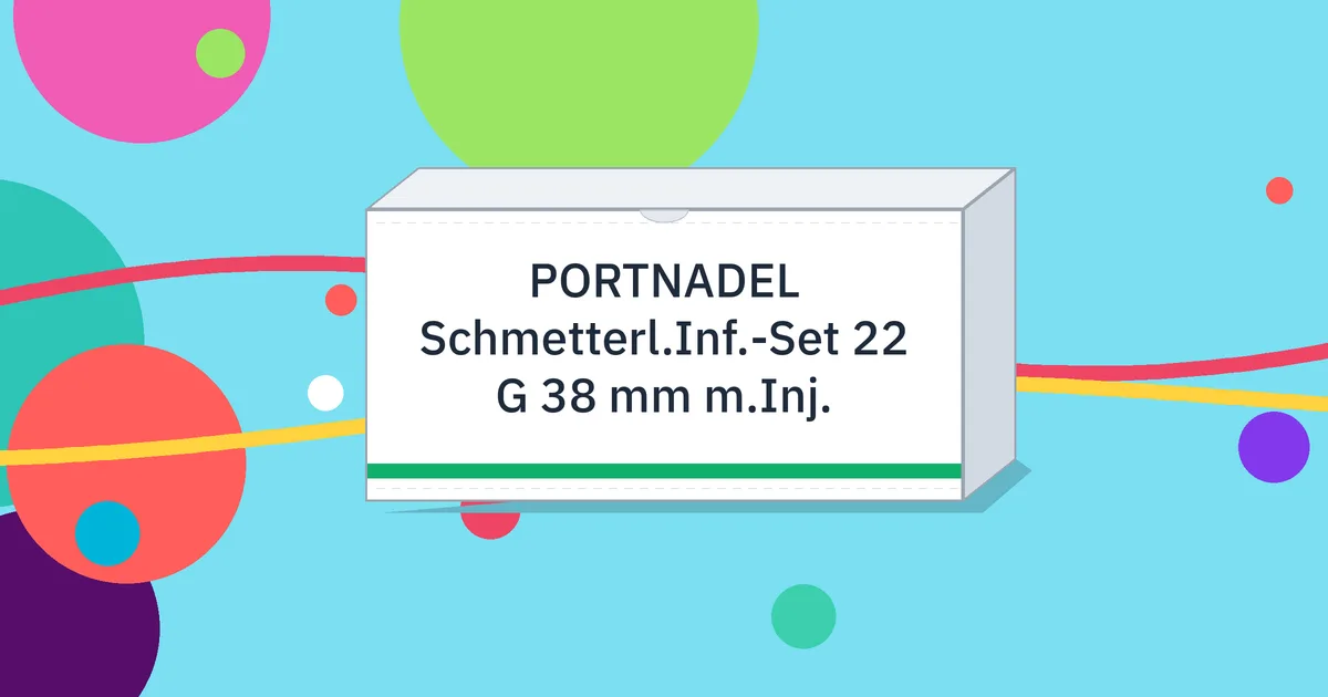 Symbolbild: Packung mit der Aufschrift PORTNADEL Schmetterl.Inf.-Set 22 G 38 mm m.Inj. (PZN 02756423) – Verfügbarkeit und Bezug in Apotheken in Frankfurt am Main