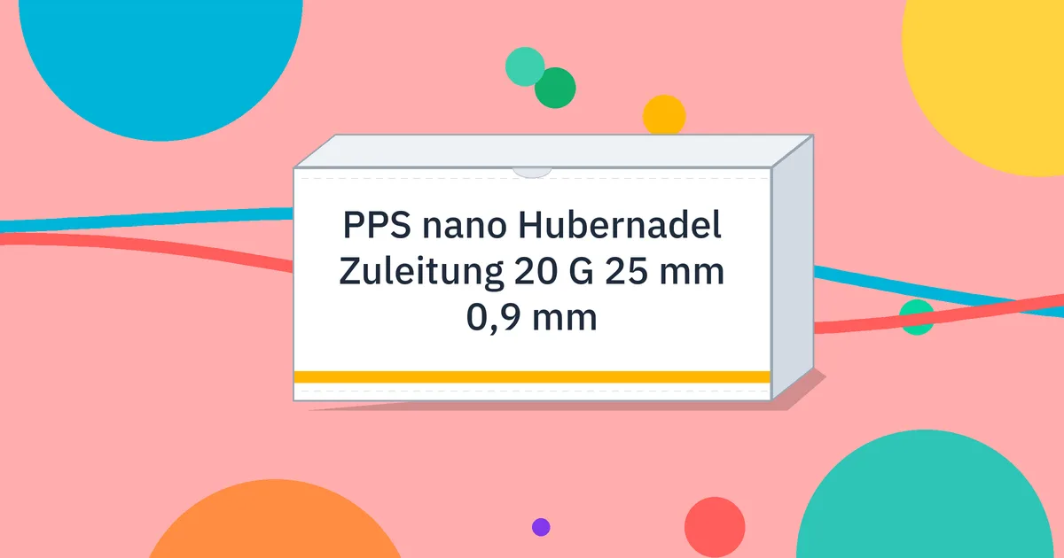 Symbolbild: Packung mit der Aufschrift PPS nano Hubernadel Zuleitung 20 G 25 mm 0,9 mm (PZN 18195197) – Verfügbarkeit und Bezug in Apotheken in Frankfurt am Main