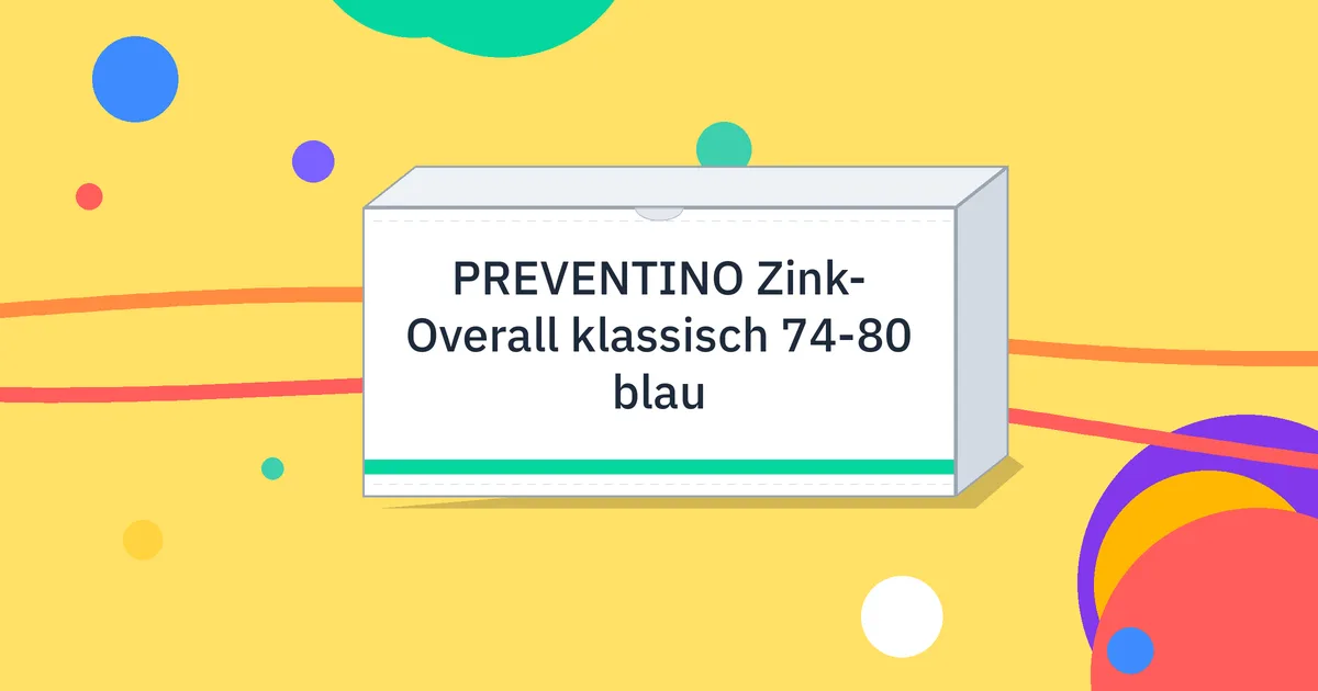 Symbolbild: Packung mit der Aufschrift PREVENTINO Zink-Overall klassisch 74-80 blau (PZN 12446238) – Verfügbarkeit und Bezug in Apotheken in Frankfurt am Main