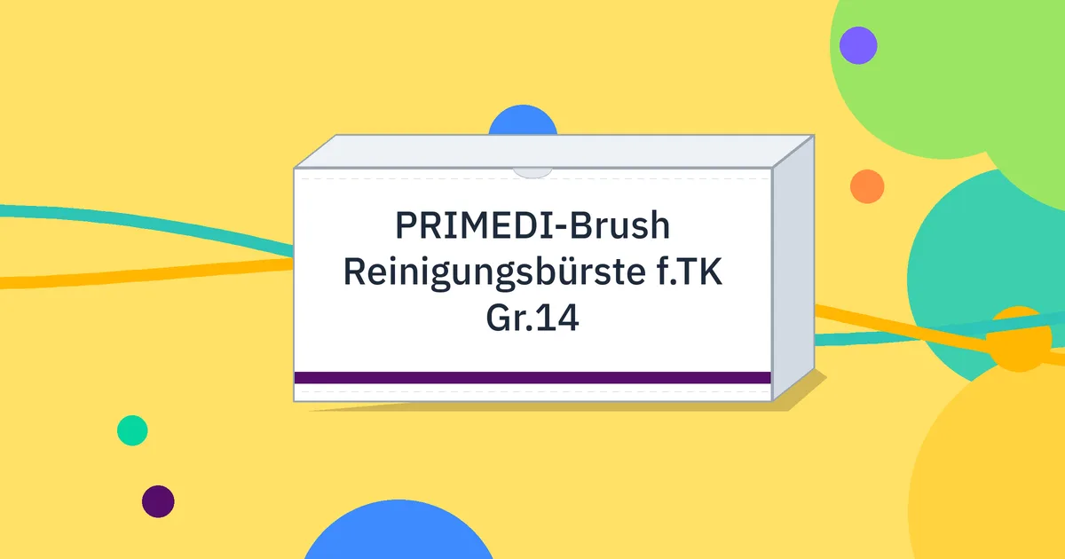 Symbolbild: Packung mit der Aufschrift PRIMEDI-Brush Reinigungsbürste f.TK Gr.14 (PZN 10916504) – Verfügbarkeit und Bezug in Apotheken in Frankfurt am Main