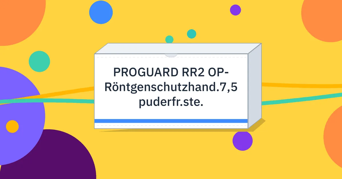 Symbolbild: Packung mit der Aufschrift PROGUARD RR2 OP-Röntgenschutzhand.7,5 puderfr.ste. (PZN 11607627) – Verfügbarkeit und Bezug in Apotheken in Frankfurt am Main