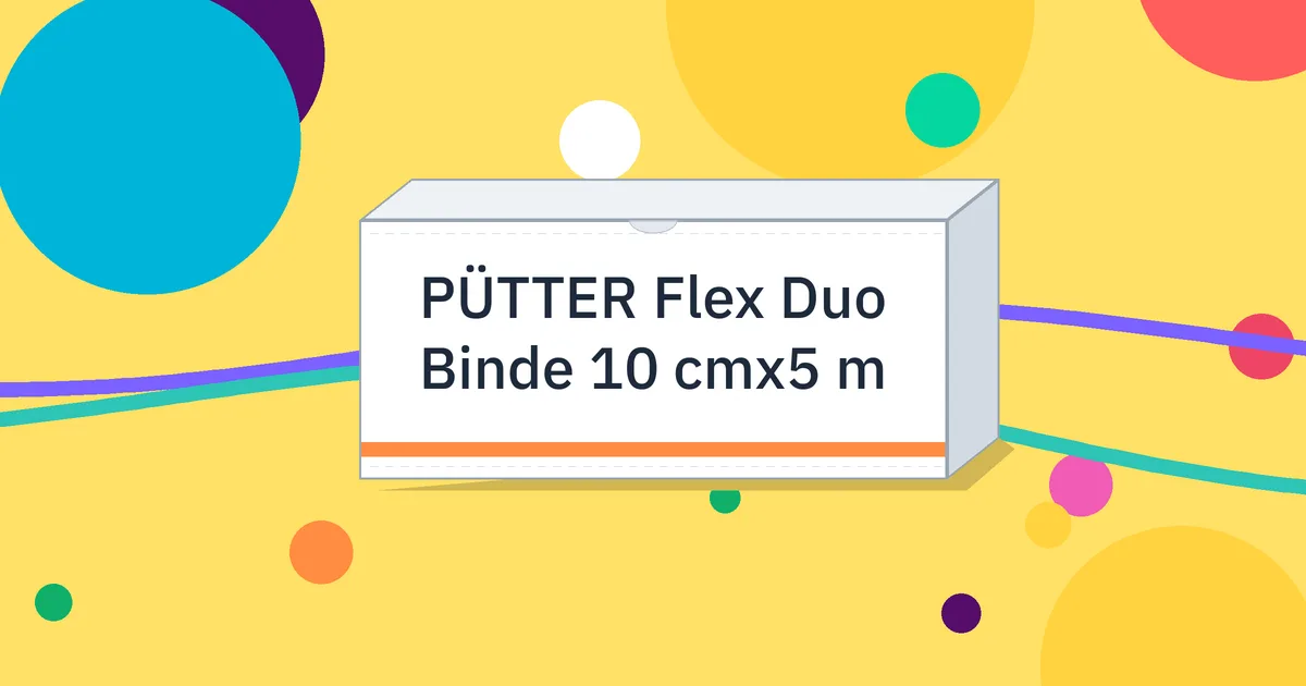 Symbolbild: Packung mit der Aufschrift PÜTTER Flex Duo Binde 10 cmx5 m (PZN 18736807) – Verfügbarkeit und Bezug in Apotheken in Frankfurt am Main
