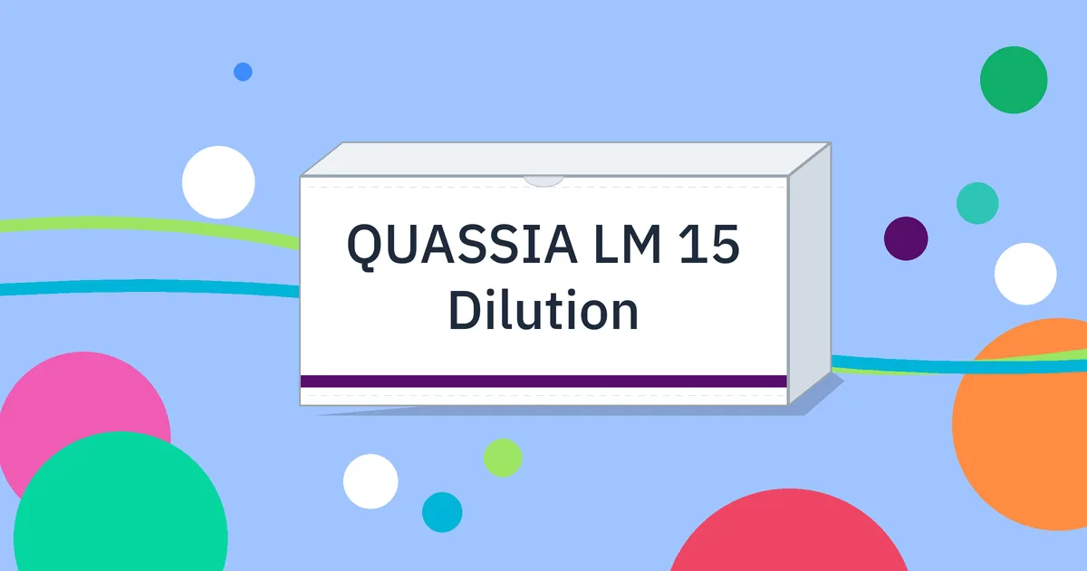 Symbolbild: Packung mit der Aufschrift QUASSIA LM 15 Dilution (PZN 13673232) – Verfügbarkeit und Bezug in Apotheken in Frankfurt am Main