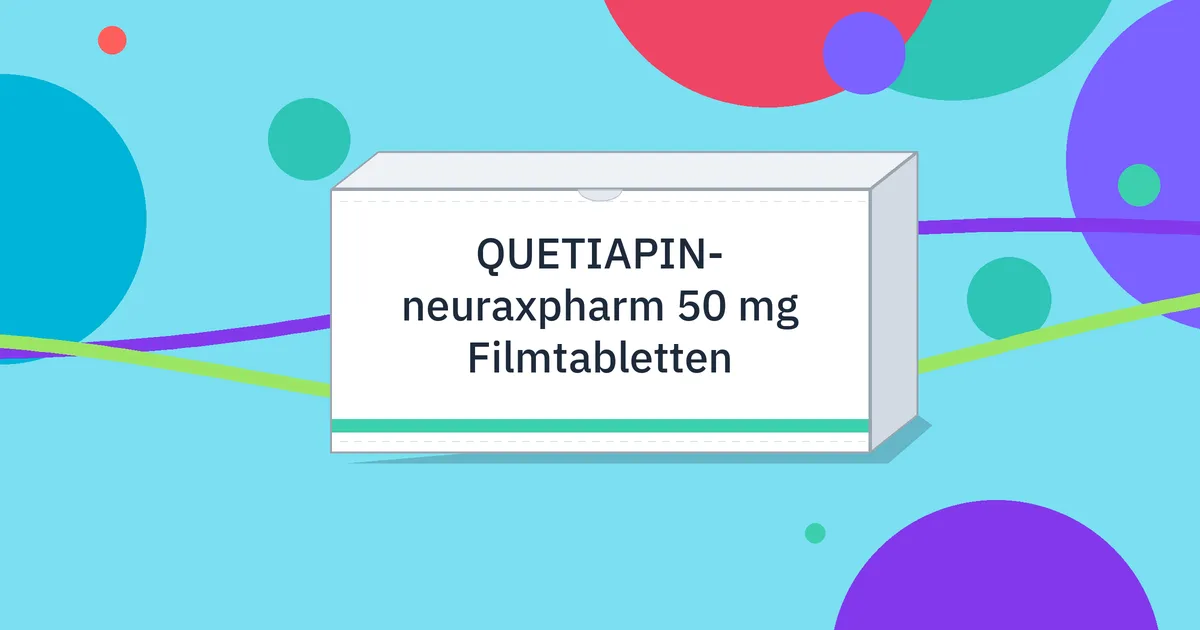 Symbolbild: Packung mit der Aufschrift QUETIAPIN-neuraxpharm 50 mg Filmtabletten (PZN 09445554) – Verfügbarkeit und Bezug in Apotheken in Frankfurt am Main