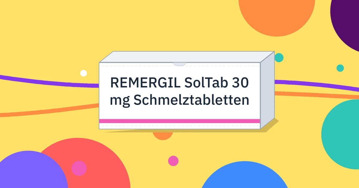 Symbolbild: Packung mit der Aufschrift REMERGIL SolTab 30 mg Schmelztabletten (PZN 02430302) – Verfügbarkeit und Bezug in Apotheken in Frankfurt am Main