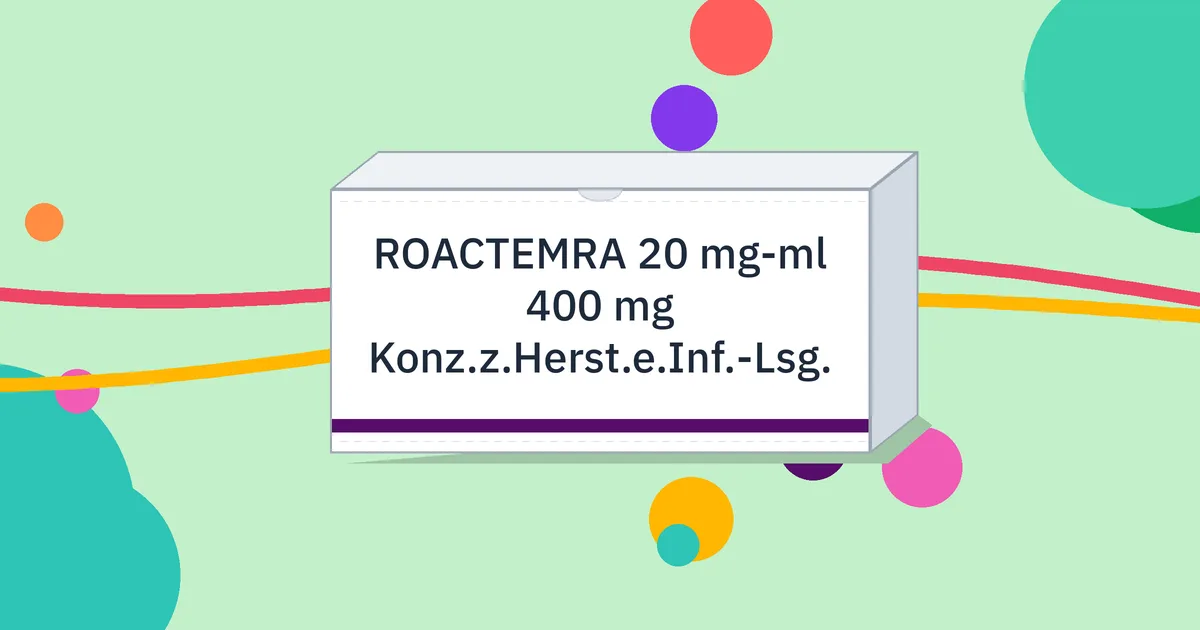 Symbolbild: Packung mit der Aufschrift ROACTEMRA 20 mg-ml 400 mg Konz.z.Herst.e.Inf.-Lsg. (PZN 06935074) – Verfügbarkeit und Bezug in Apotheken in Frankfurt am Main