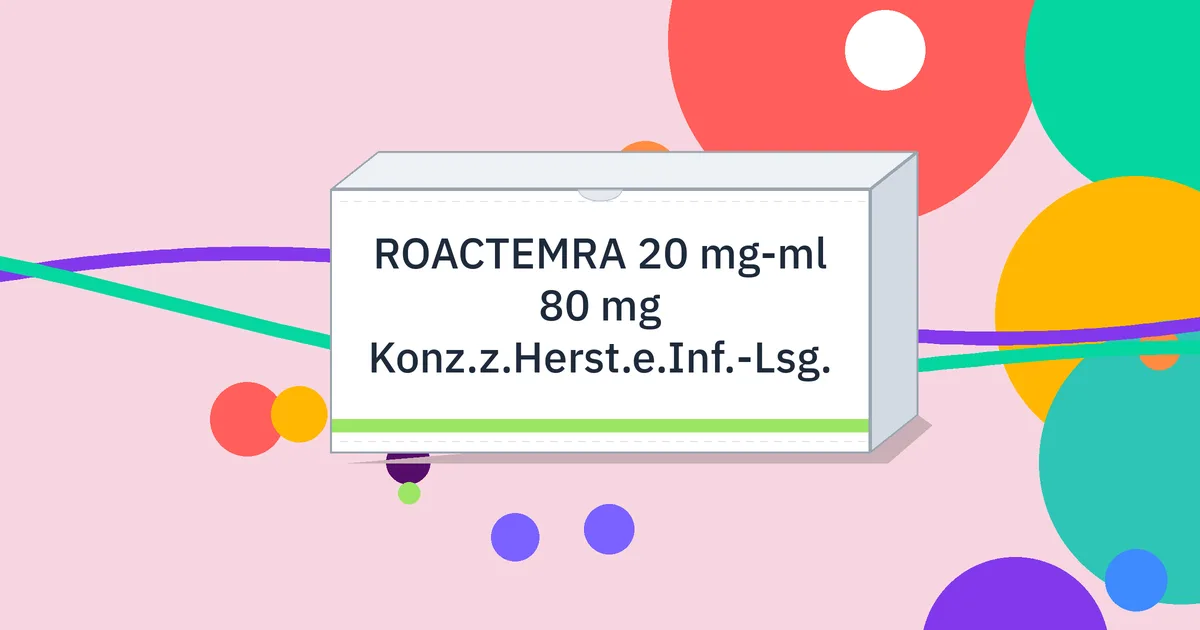 Symbolbild: Packung mit der Aufschrift ROACTEMRA 20 mg-ml 80 mg Konz.z.Herst.e.Inf.-Lsg. (PZN 10536871) – Verfügbarkeit und Bezug in Apotheken in Frankfurt am Main