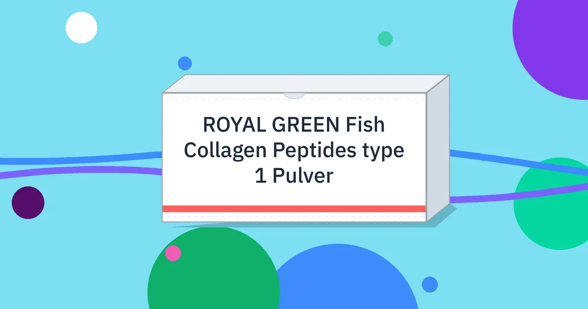 Symbolbild: Packung mit der Aufschrift ROYAL GREEN Fish Collagen Peptides type 1 Pulver (PZN 20175836) – Verfügbarkeit und Bezug in Apotheken in Frankfurt am Main