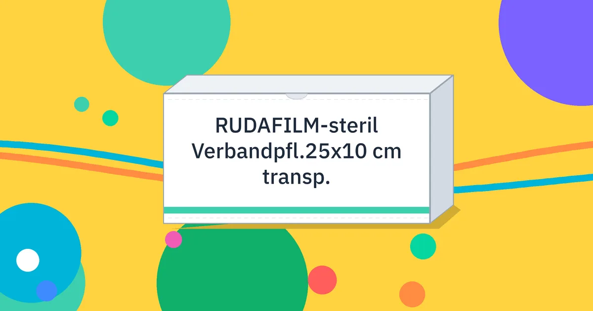 Symbolbild: Packung mit der Aufschrift RUDAFILM-steril Verbandpfl.25x10 cm transp. (PZN 00031466) – Verfügbarkeit und Bezug in Apotheken in Frankfurt am Main
